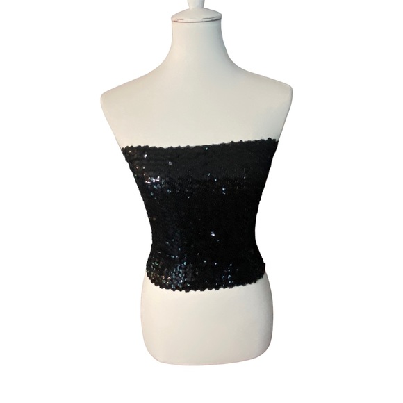 Tops | Vintage Black Sequin 197s Disco Festival Rave Tube Top | Poshmark